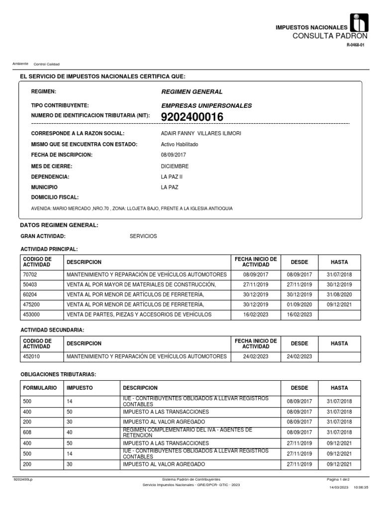 Consulta Padron | PDF | Impuestos | Impuesto al valor agregado