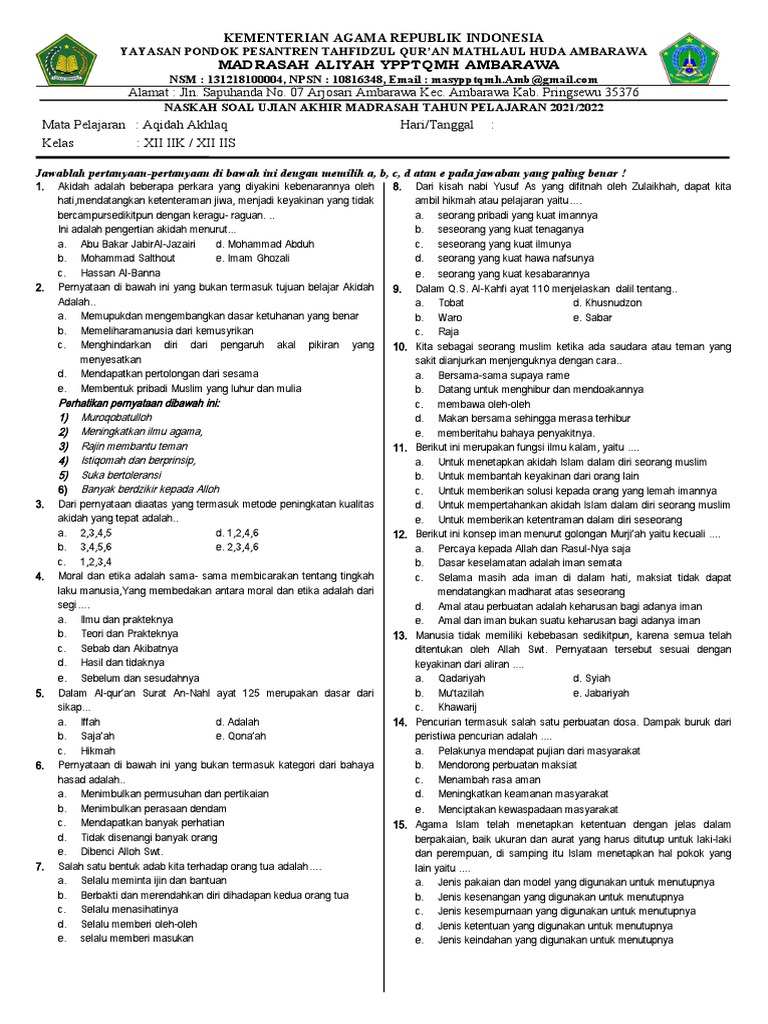 Madrasah Aliyah Ypptqmh Ambarawa Pdf