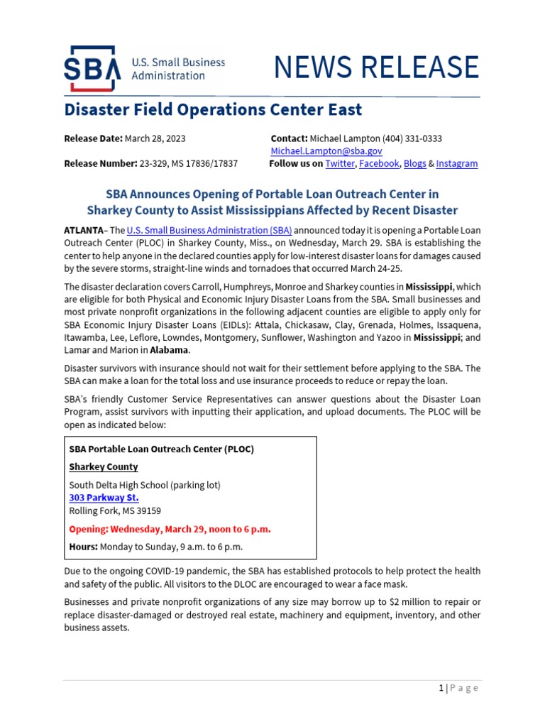 FOCE COM MS17836 23-329 (P) (Eng) SBA Opening PLOC in Sharkey County ...