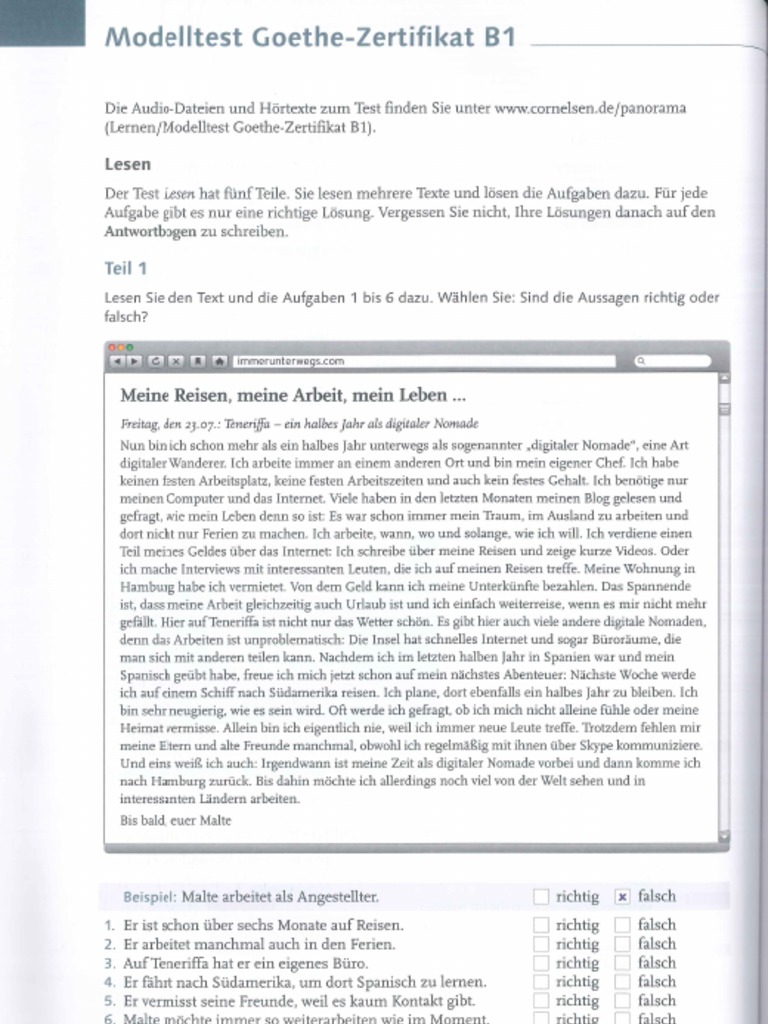 Modelsatz Goethe Zertifikat B1 (Panorama) | PDF