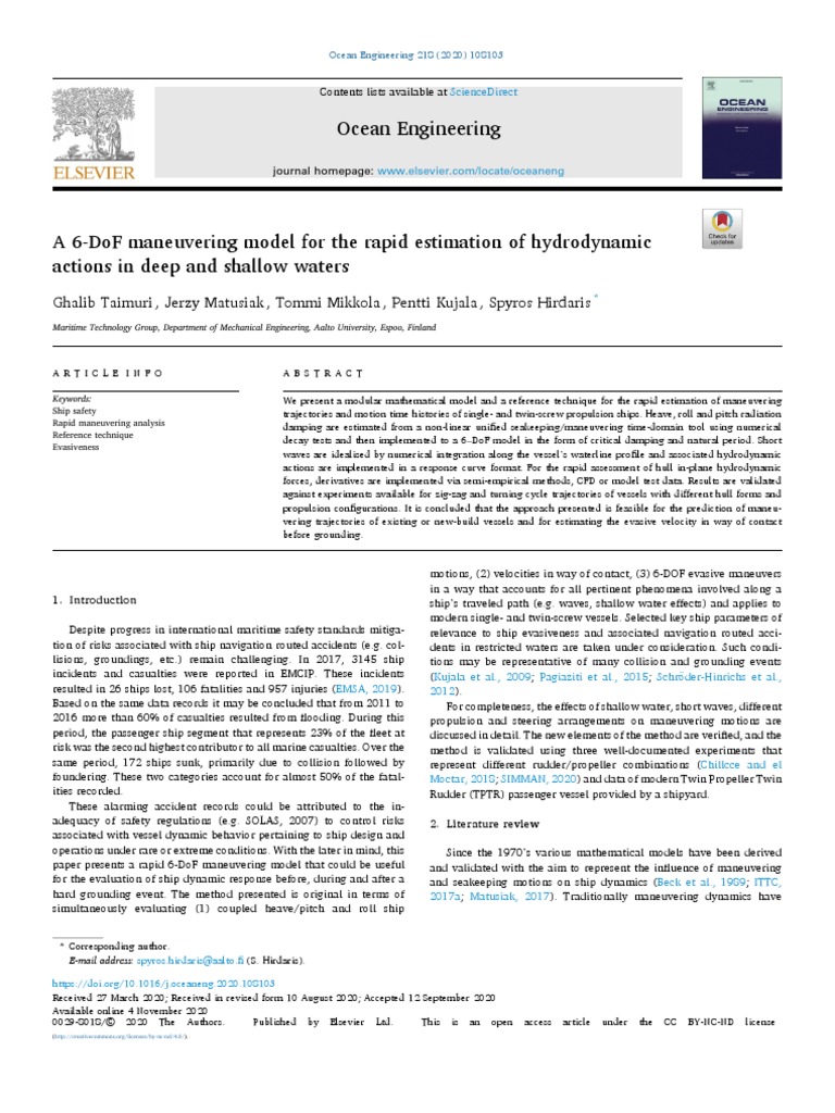 A 6 DoF Maneuvering Model For The Rapid Estimation of Hydrod - 2020 ...