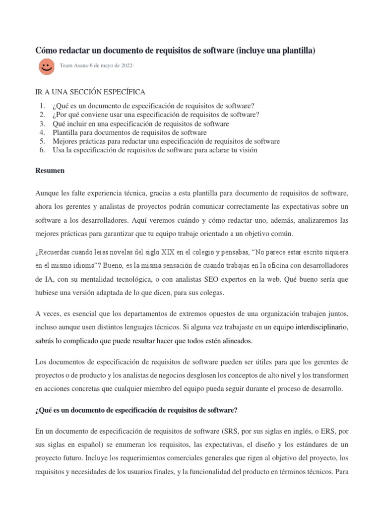 Cómo Redactar Un Documento de Requisitos de Software | PDF | Software ...