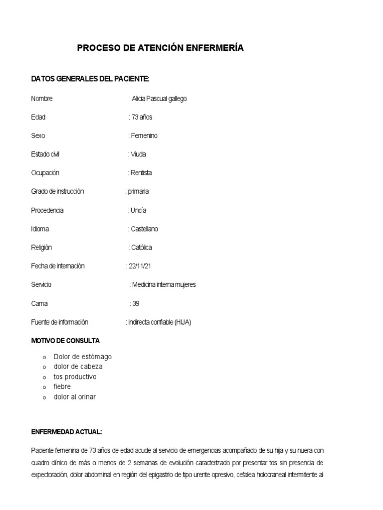 Proceso de Atención Enfermería: Datos Generales Del Paciente | PDF ...