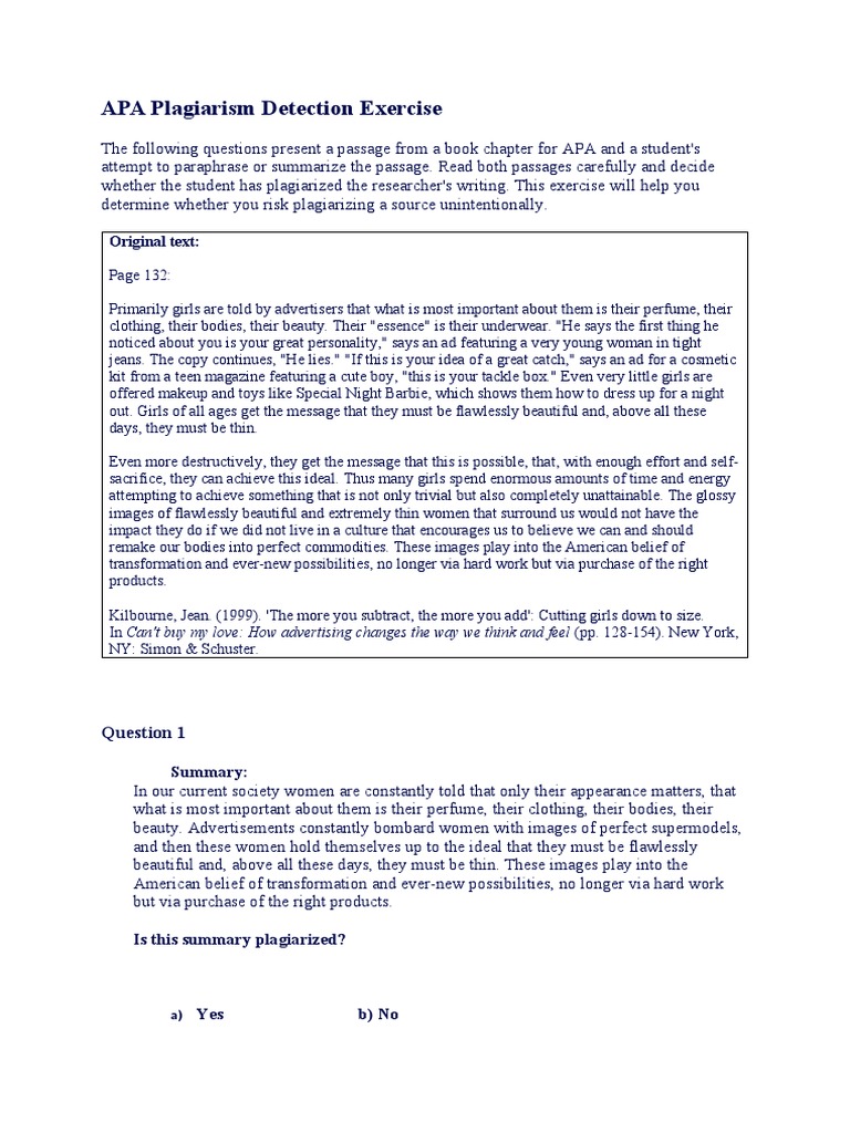 APA Plagiarism Detection Exercise | PDF | Career & Growth
