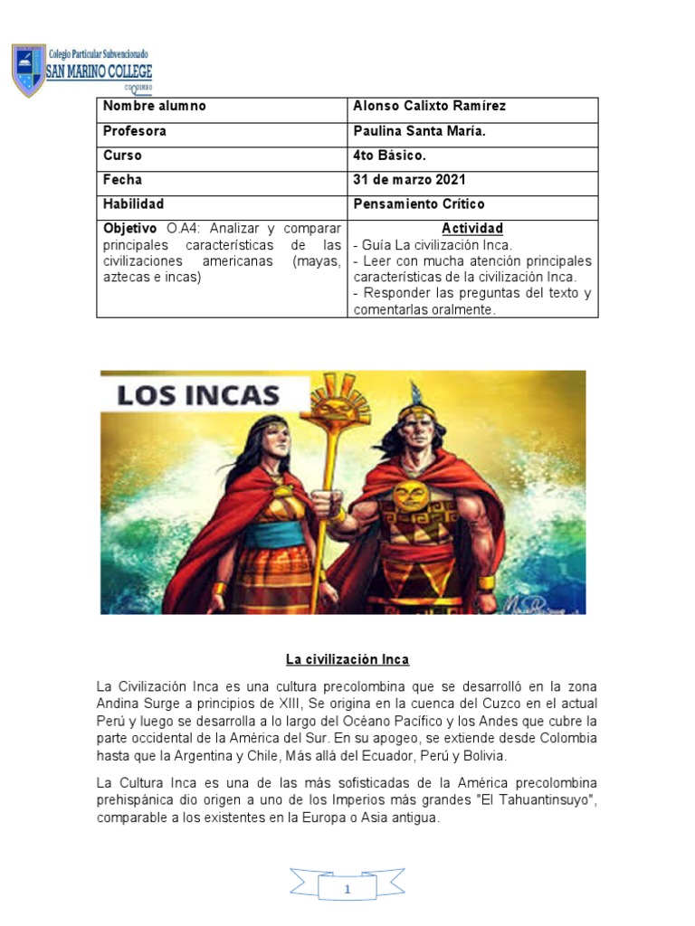Historia 4to Incas Guía Historia y Geografía | PDF | Imperio Inca