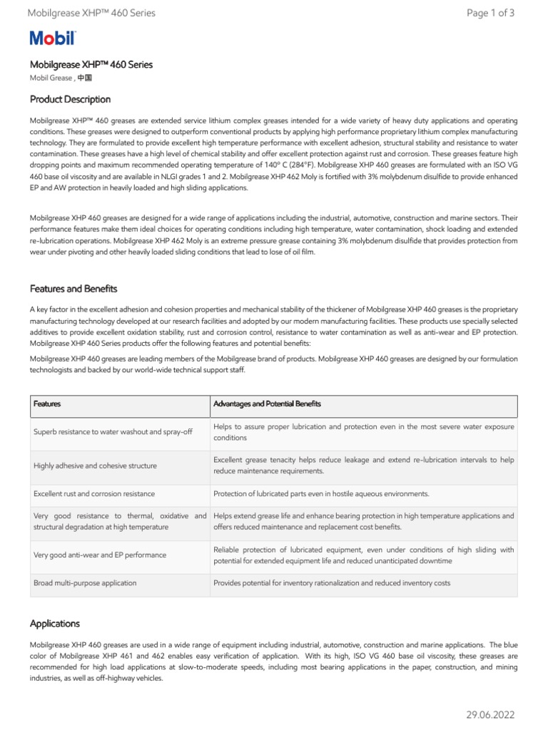 GL XX Mobilgrease XHP 460 Series | PDF | Materials | Chemistry