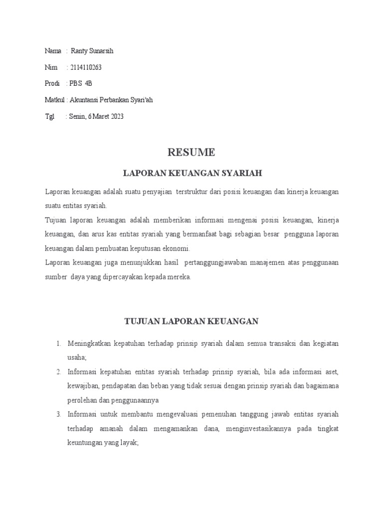 Resume: Laporan Keuangan Syariah | PDF