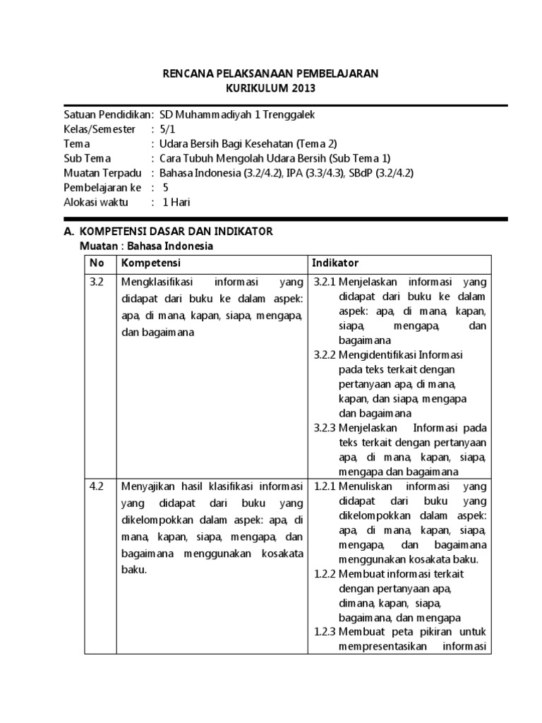 Contoh TTD RPP Kelas 5 SD | PDF | Filsafat | Pengembangan Diri