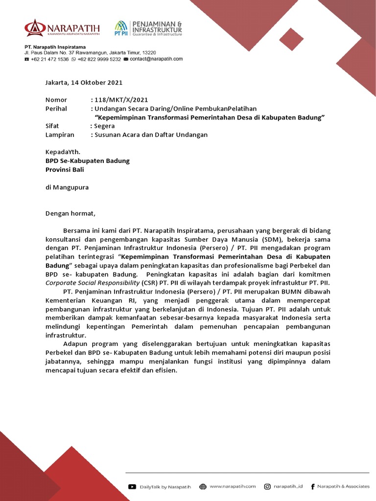 SURAT UNDANGAN PEMBUKAAN TRANSFORMASI Untuk Anggota BPD SeKab Badung ...