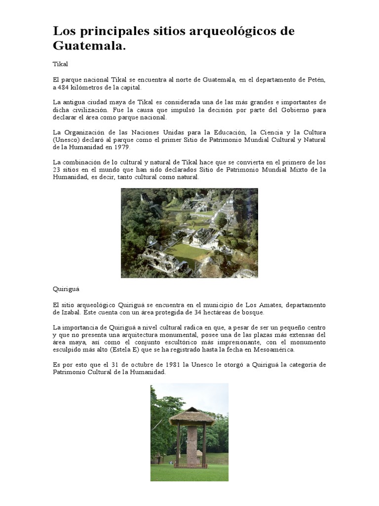 Principales sitios arqueológicos de Guatemala | PDF