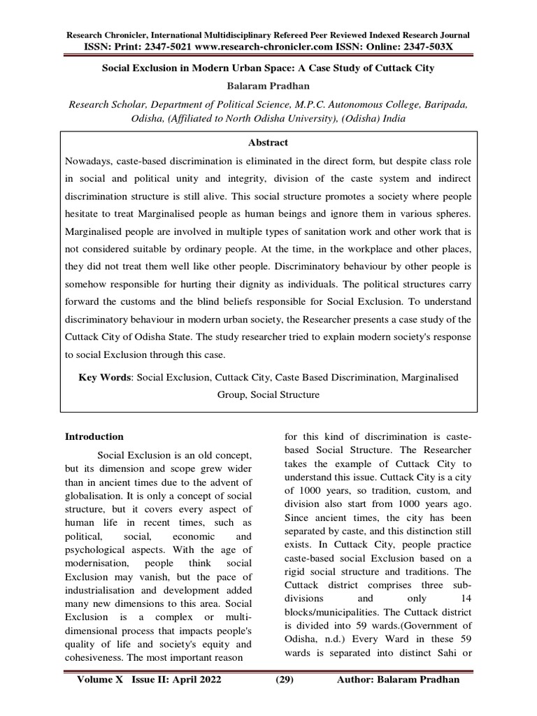 Social Exclusion in Modern Urban Space. 2022 | PDF | Social Exclusion ...