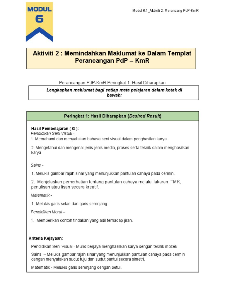 Toolkit 6.1 - Aktiviti 2 Perancangan PDP KMR | PDF