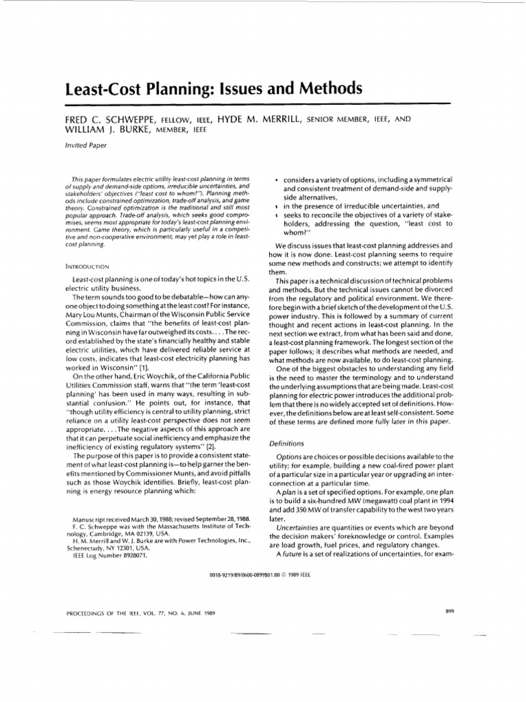Least-Cost Planning: Issues and Methods: Fred C. Schweppe, M. William J. Burke, Merrlll ...