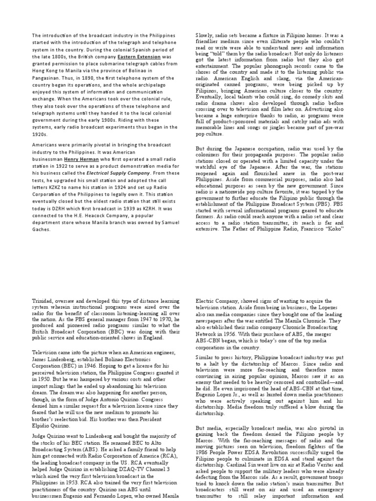 The Introduction of The Broadcast Industry in The Philippines Started ...