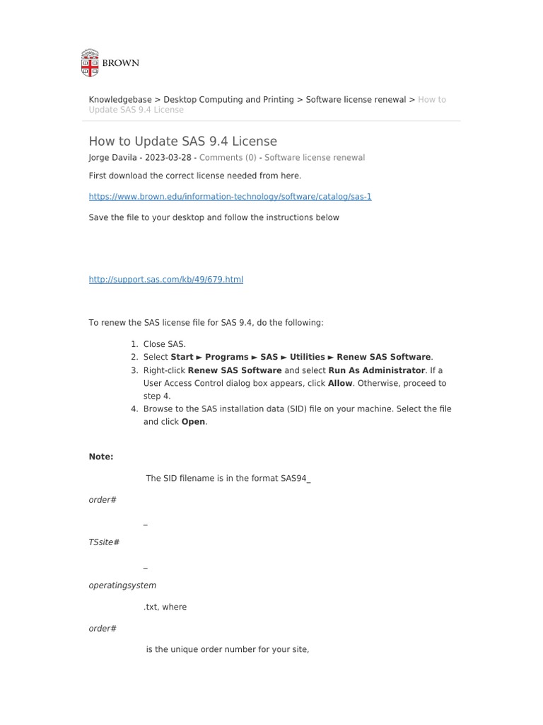 How To Update SAS 9.4 License | PDF | Microsoft Windows | Windows 7