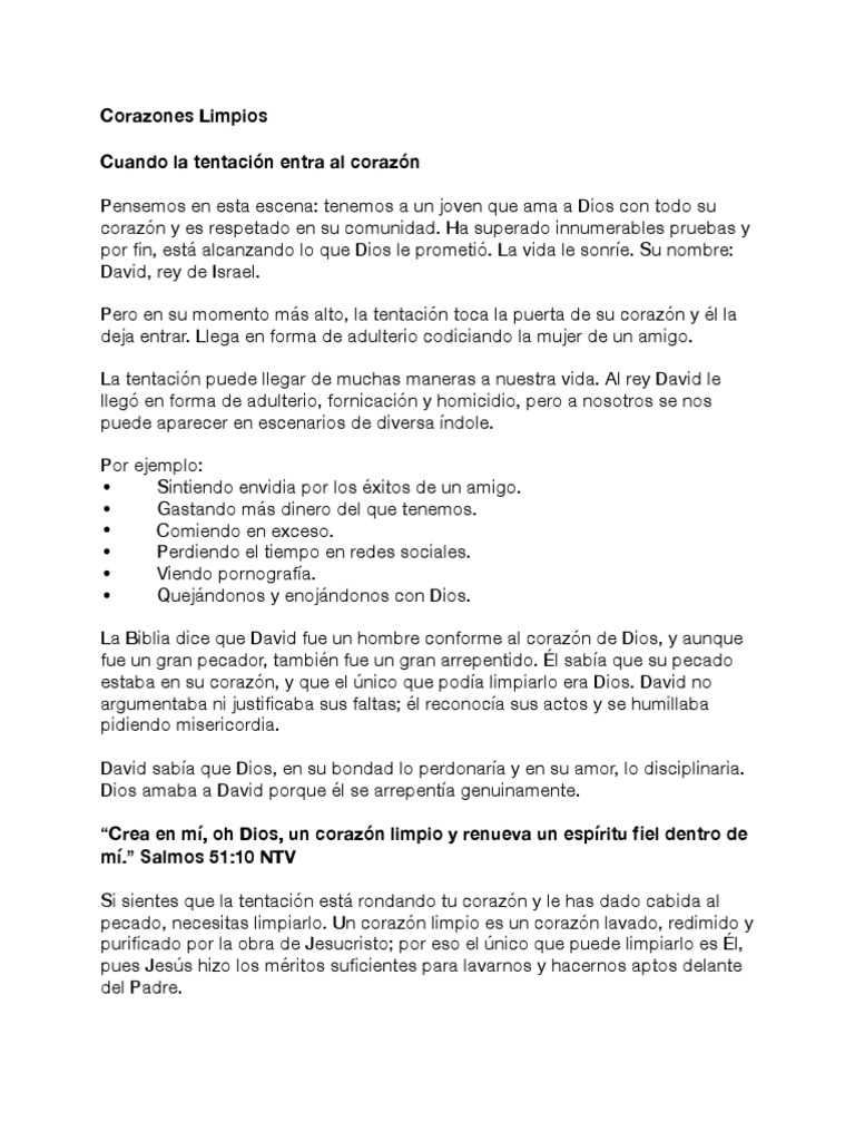 Cómo Limpiar el Corazón Espiritual | PDF | Pecado | David