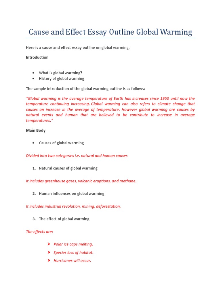 Cause and Effect Essay Outline Global Warming | PDF