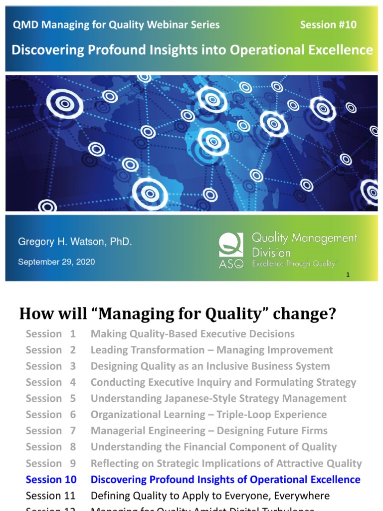 Session 10. Discovering Profound Insights Into Operational Excellence ...