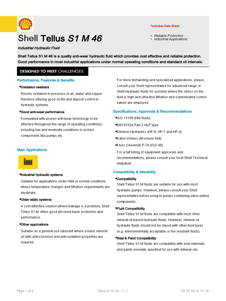 Shell Tellus S1 M 46: Performance, Features & Benefits | PDF ...