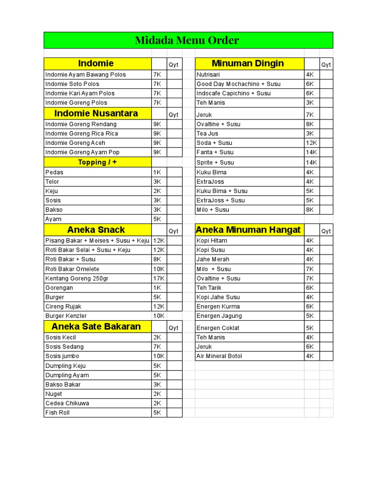 Menu Warkop | PDF | Indonesian Cuisine | Ramen