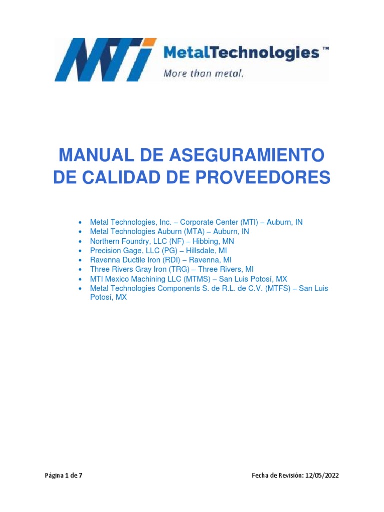 Manual de Calidad de Proveedores | PDF | Calidad (comercial) | Business