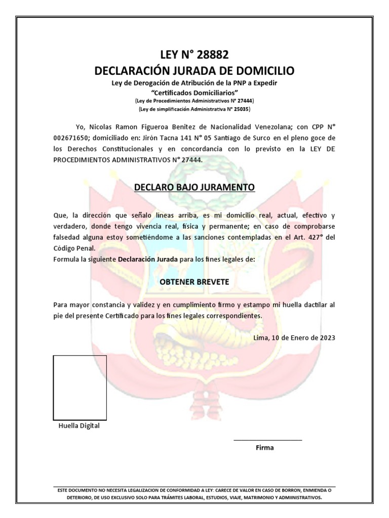 Declaracion Jurada Editable | PDF