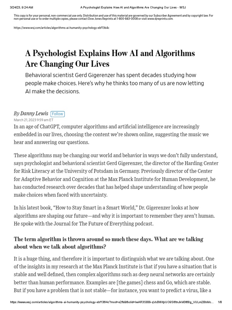 A Psychologist Explains How AI and Algorithms Are Changing Our Lives | PDF | Artificial ...