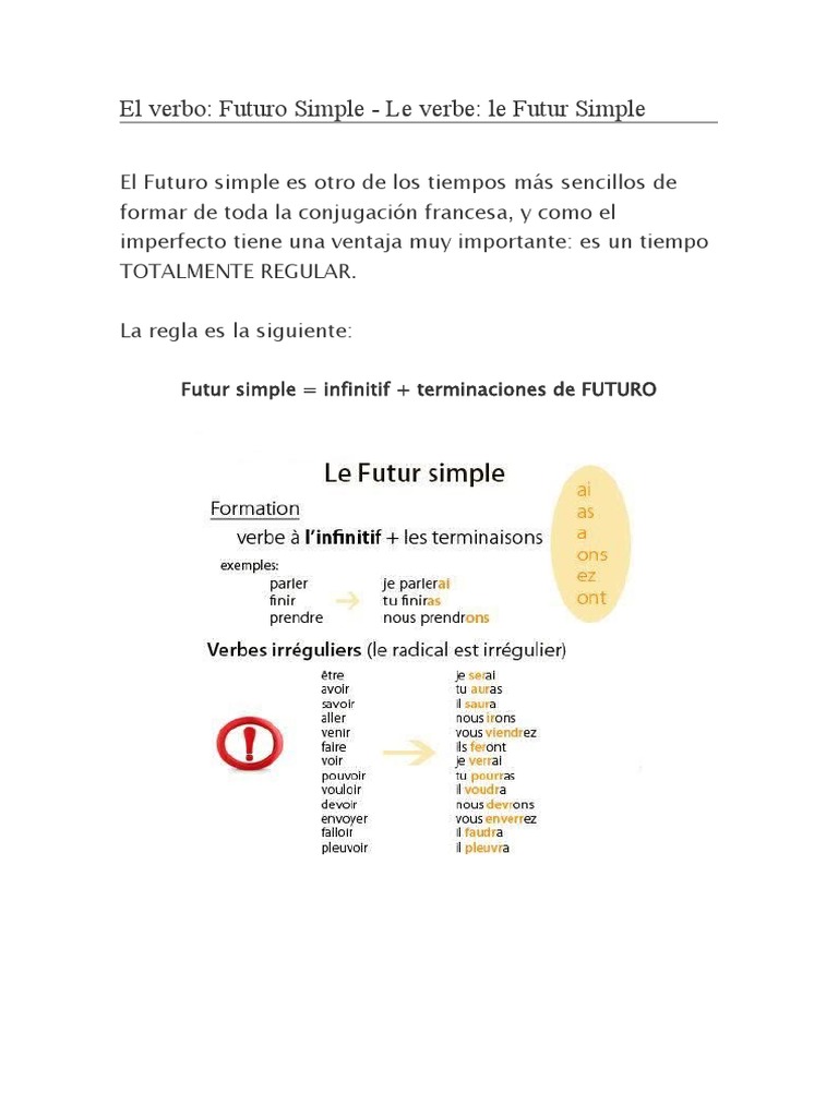 El Verbo: Futuro Simple - Le Verbe: Le Futur Simple | PDF | Verbo ...