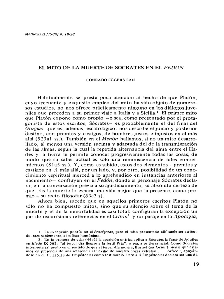 Mito de la muerte en el Fedón de Platón | PDF | Platón | Sócrates