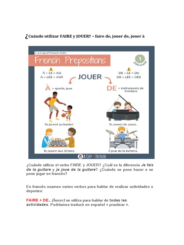 Cuándo Utilizar El Verbo FAIRE y JOUER | PDF