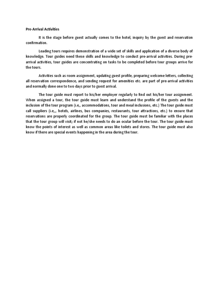 Pre-Arrival Activities | PDF