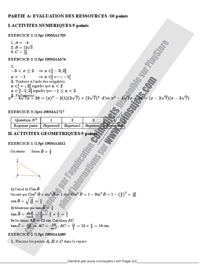 COR MATHS 3e | PDF | Coordonnées cartésiennes | Espace