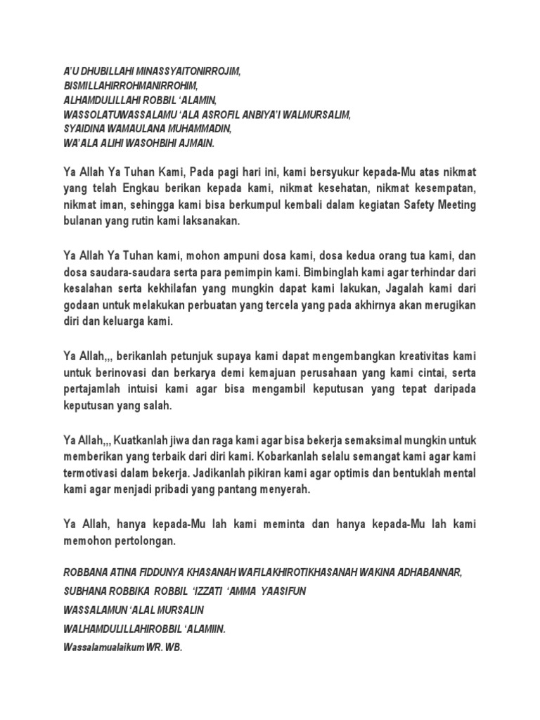 Doa Safety Meeting Des 2022 | PDF | Pengembangan Diri