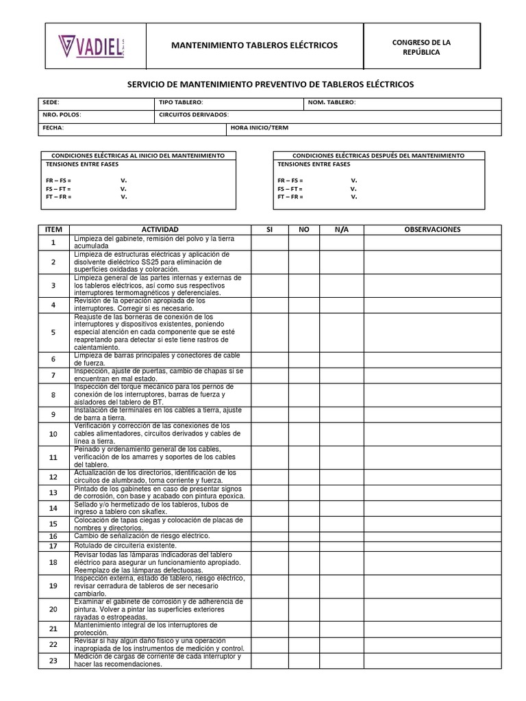 Formato de Protocolo de Mantenimiento Tableros | PDF | Ciencias fisicas | Electricidad