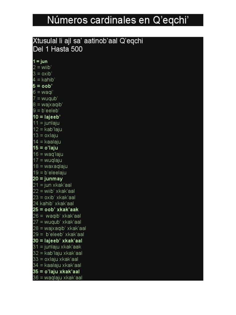 Numeros Cardinales en Q'eqchi' | PDF | Consejo de Seguridad de las ...