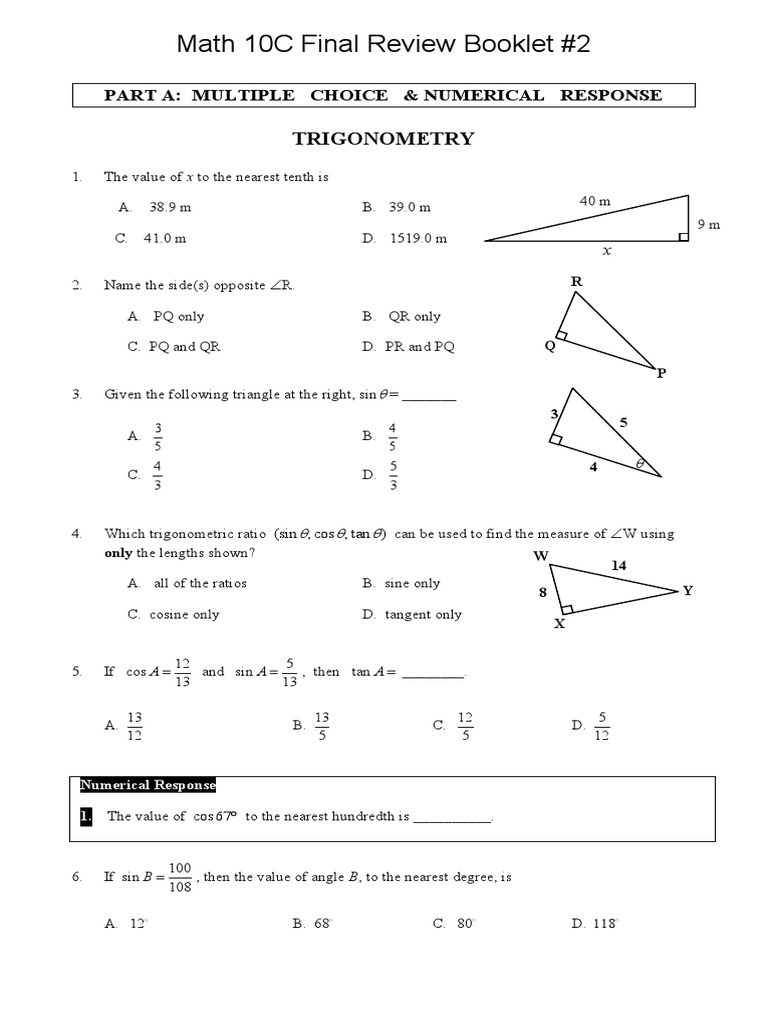 Math 10C Final Review Booklet #2: Trigonometry | PDF | Line (Geometry ...