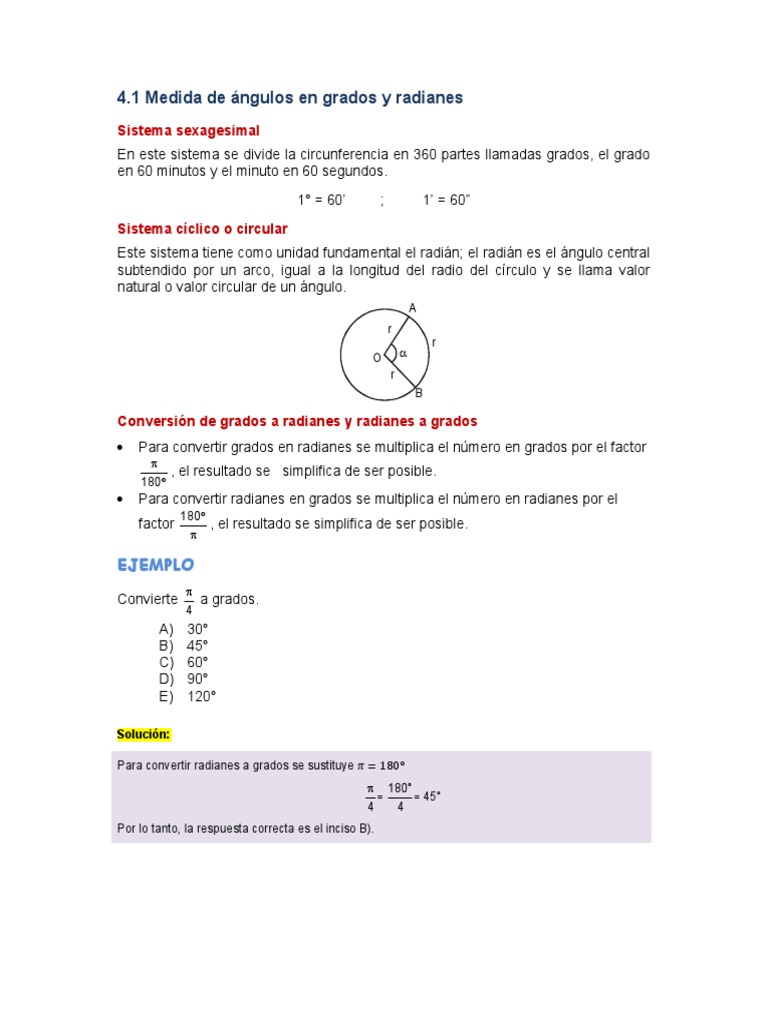 1 Medida de Ángulos en Grados y Radianes | PDF | Geometría Elemental ...