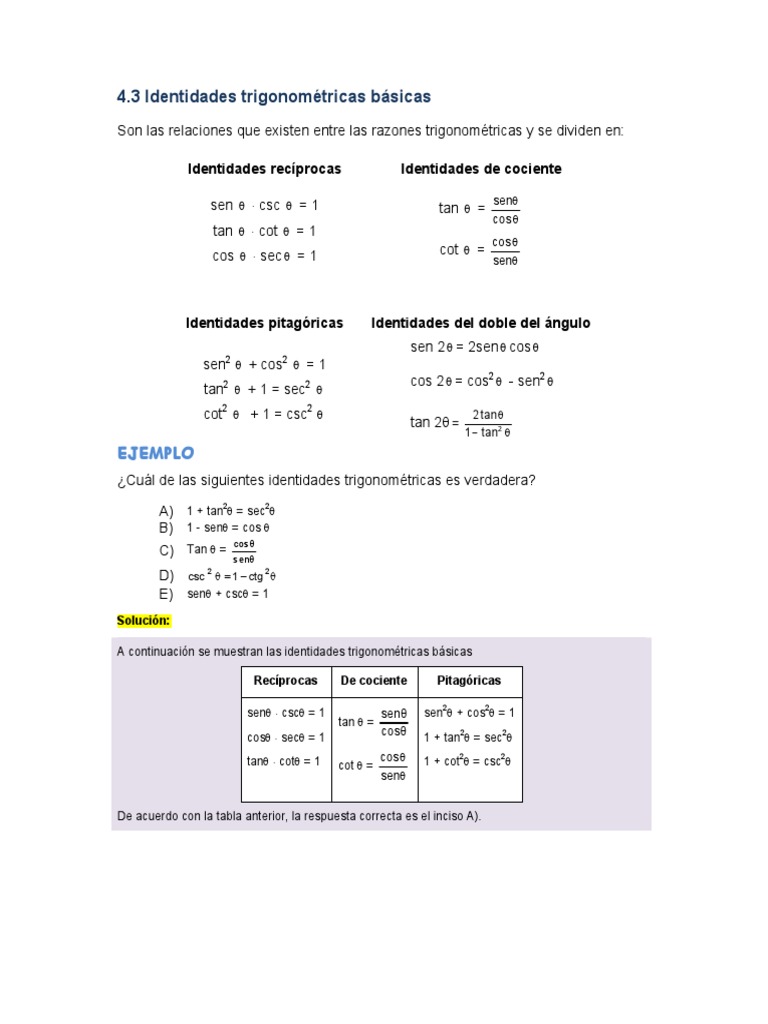 4.3 Identidades Trigonométricas Básicas | PDF | Funciones trigonométricas | Aritmética