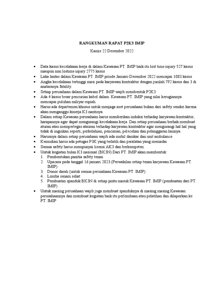 Keselamatan Kerja di PT. IMIP | PDF | Bisnis