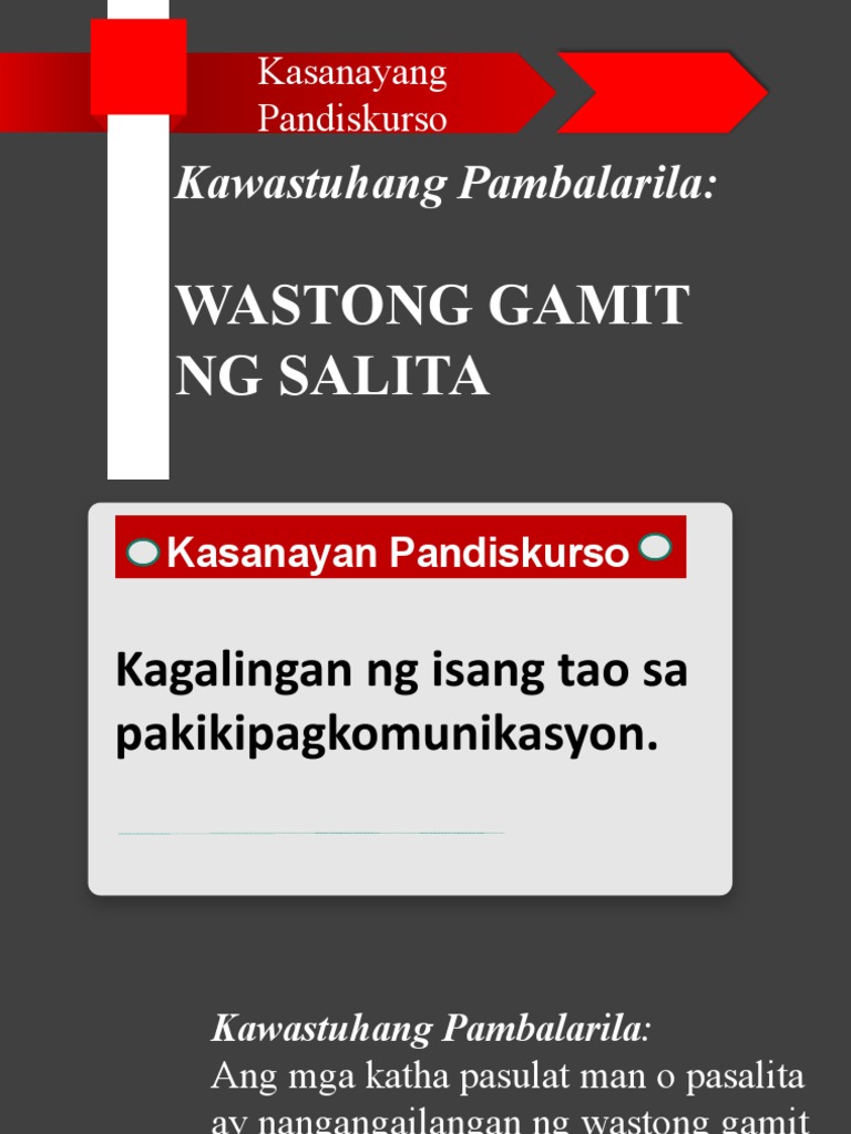 Kawastuhang Pambalarila Wastong Gamit NG Salita | PDF