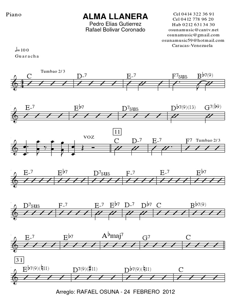Alma Llanera: C D-7 E-7 F7sus Bb7 | PDF