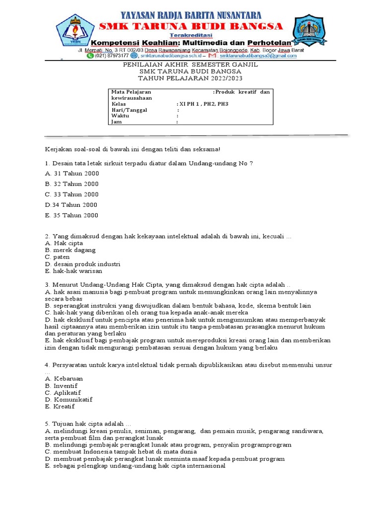 Soal PKK Kelas XI | PDF