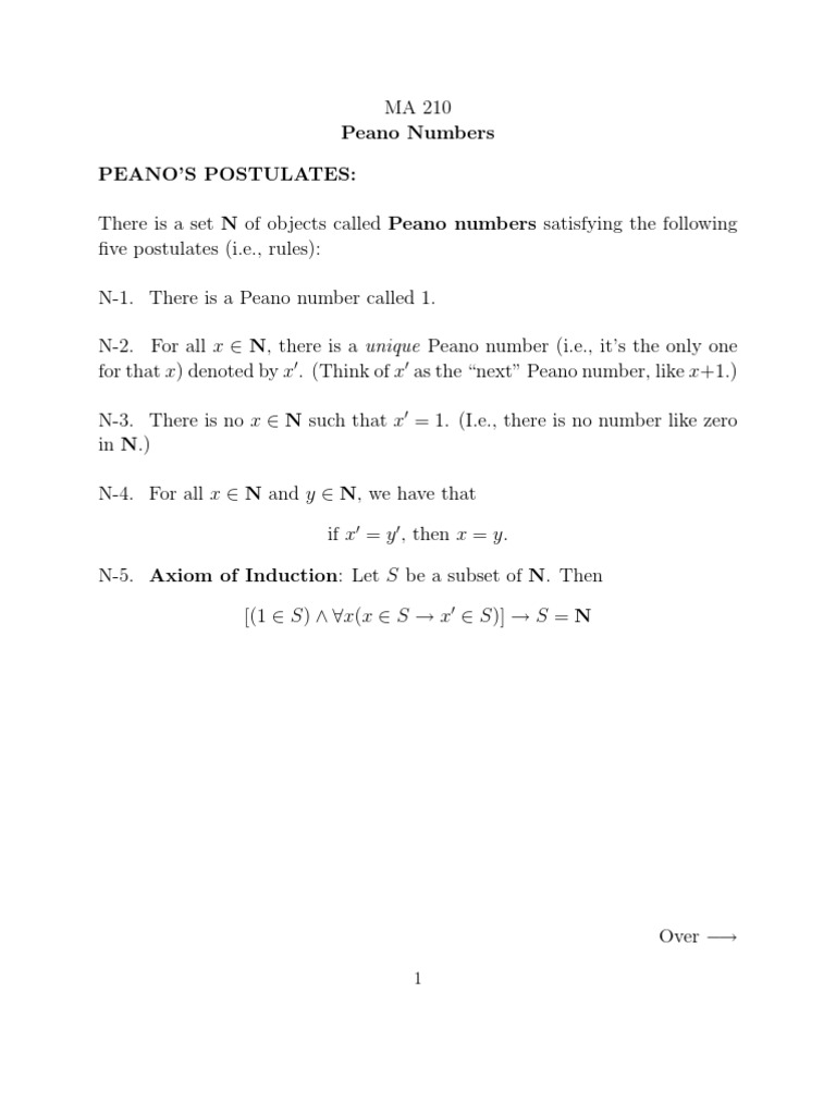 MA210 Peano Postulates Definitions Theorems | PDF | Axiom | Syntax (Logic)