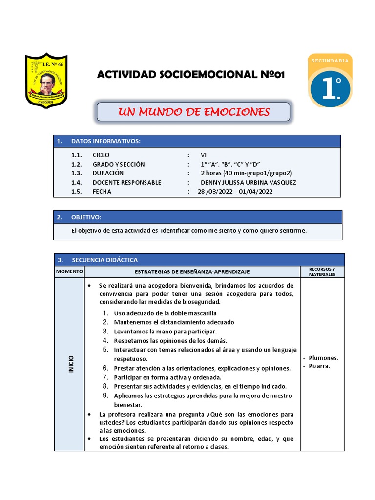 Actividad de Aprendizaje Socioemocional 1 | PDF | Cognición | Ciencia ...