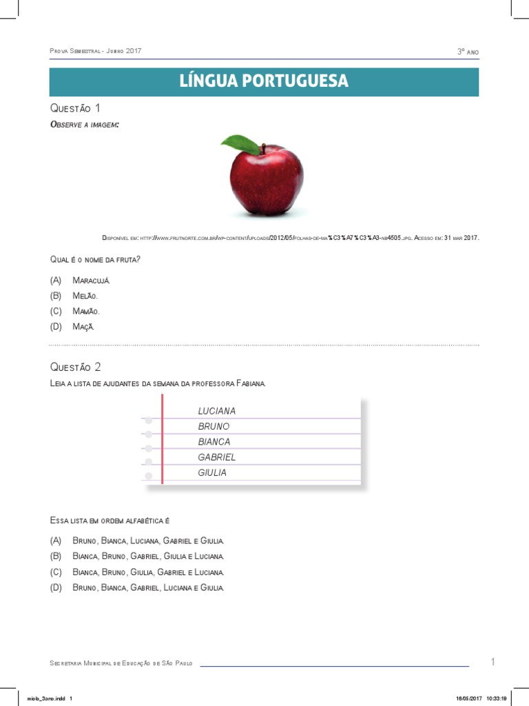Prova-Semestral-2017-3º-Ano-compressed | PDF | São Paulo