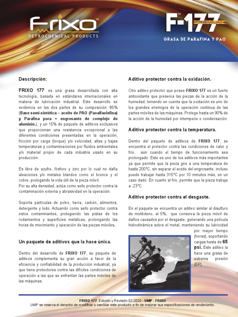 Grasa FRIXO 177: Especificaciones y Usos | PDF | Rodamiento (Mecánico ...