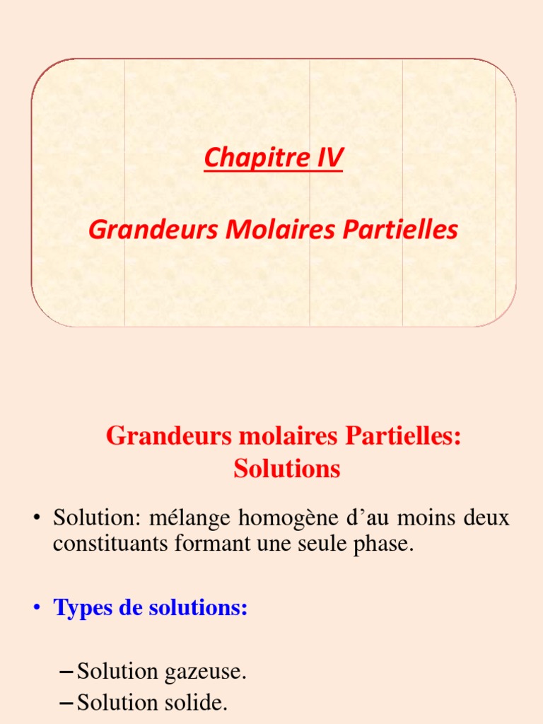 Grandeurs molaires partielles en solutions | PDF | Concentration ...