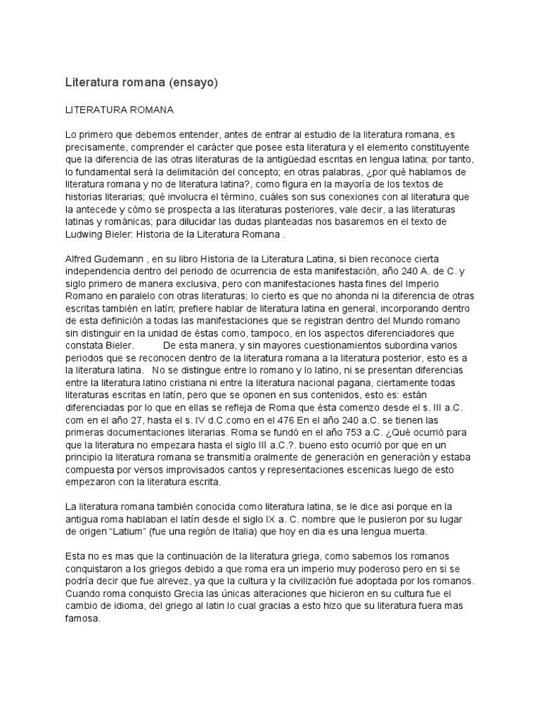 Literatura Romana (Ensayo) | PDF | imperio Romano | Antigua Grecia
