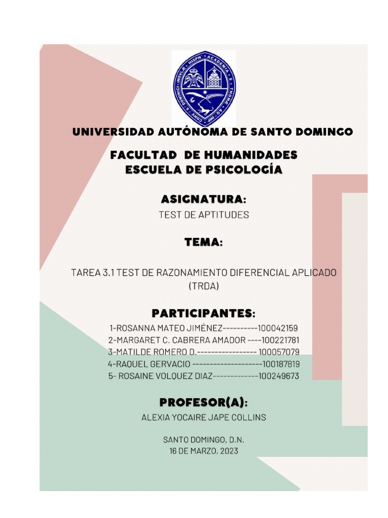 Tarea 3.1 Test de Razonamiento Diferencial Aplicado. TRDA | PDF ...