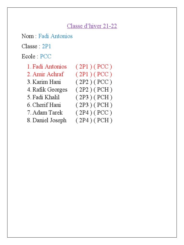 PCC & PCH Student List | PDF